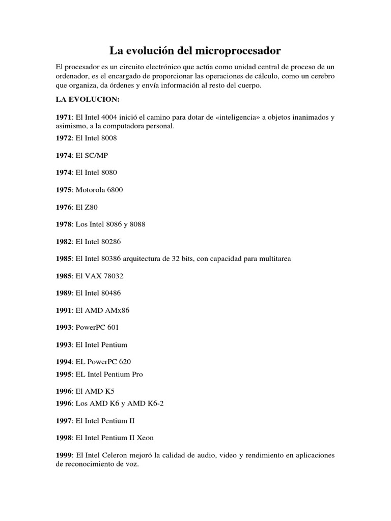 La evolución del microprocesador desde 1971 hasta la actualidad | PDF ...