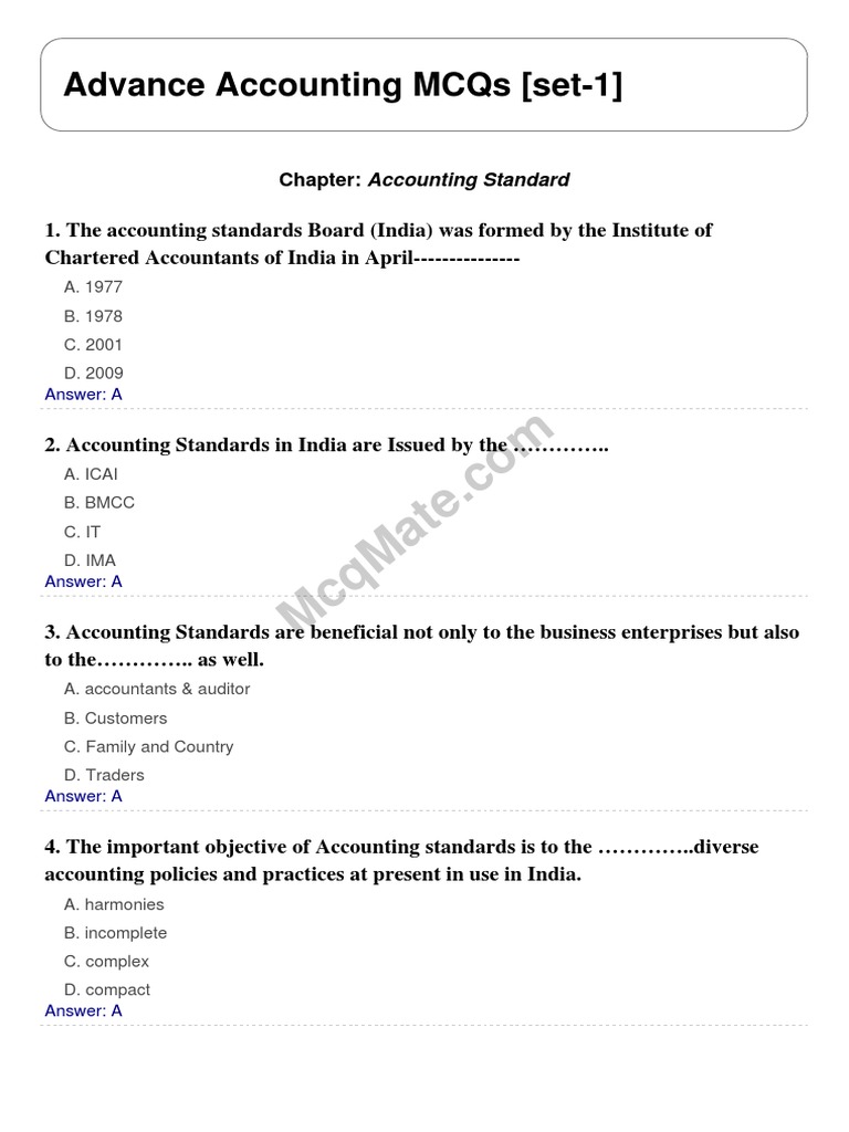 Advance Accounting Solved MCQs (Set-1) | PDF | Accounting | Financial Statement