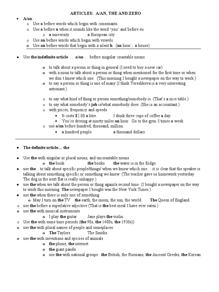 Articles Use Ex | PDF | Noun | Plural