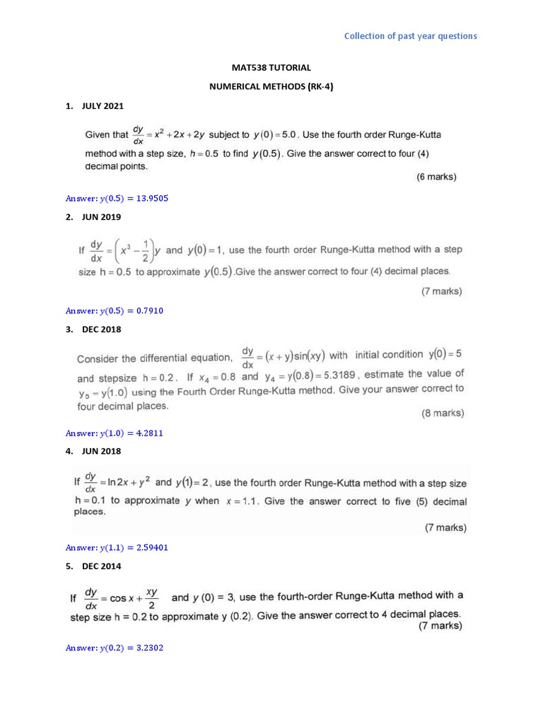MAT538 Numerical Methods Past Questions | PDF