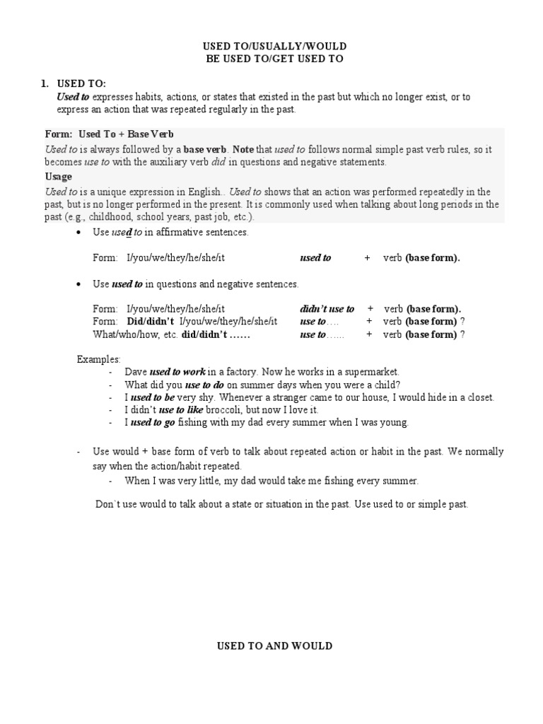 Used To, Usually, Be - Get Used To2 | PDF | Verb | Grammar