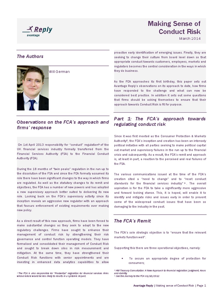 Making Sense of Conduct Risk | PDF | Risk | Financial Services Authority