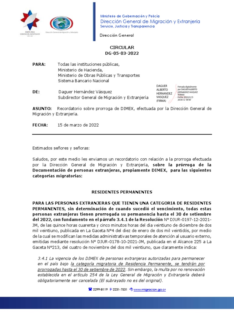 Prórroga DIMEX hasta septiembre 2022 | PDF | Gobierno