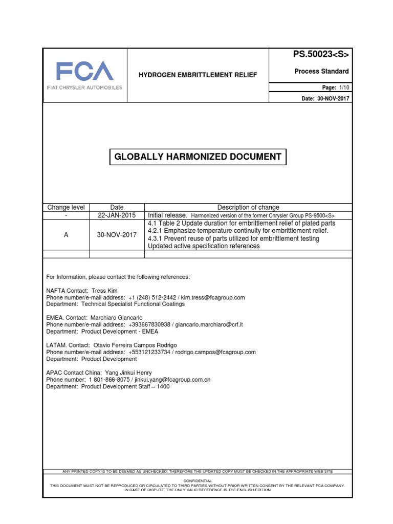 Hydrogen Embrittlement Relief Process Standard | PDF | Screw | Chemistry
