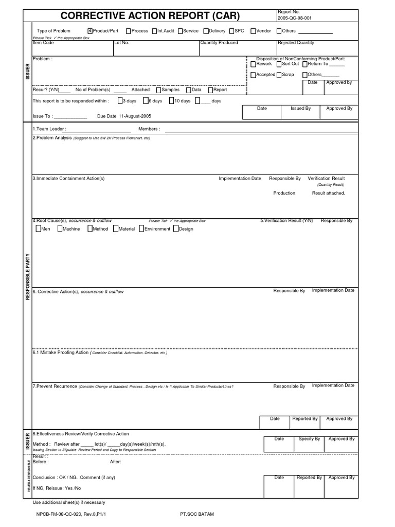 CAR FORM (For Customer) | PDF | Systems Science | Computer Science