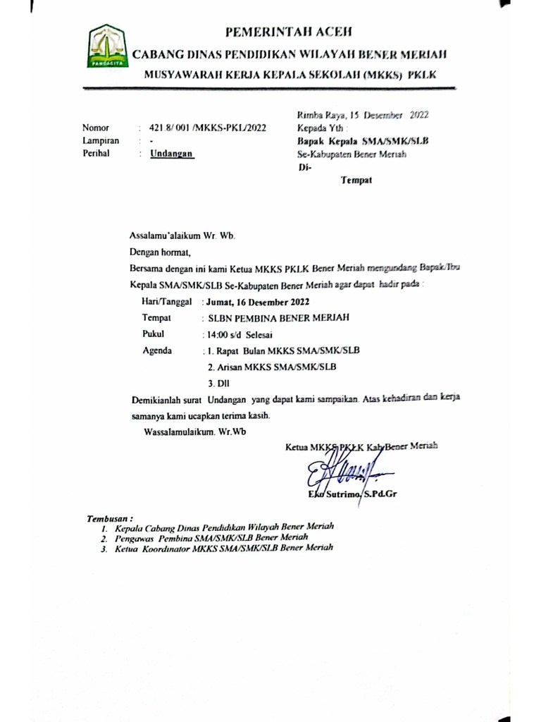 Undangan Rapat Bulanan Kepsek SMA, SMK Dan SLB | PDF