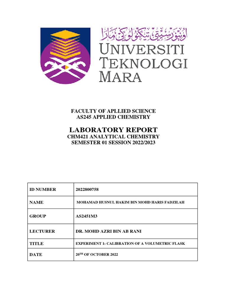 Exp 1 Calibration Of A Volumetric Flask 2022800758 Pdf Volume Density