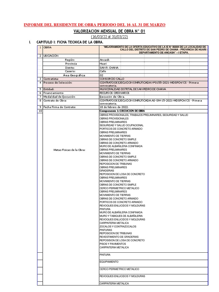 2.3. PDF Informe Del Residente de Obra - Callo Val. 01 | PDF | Clima | Presupuesto