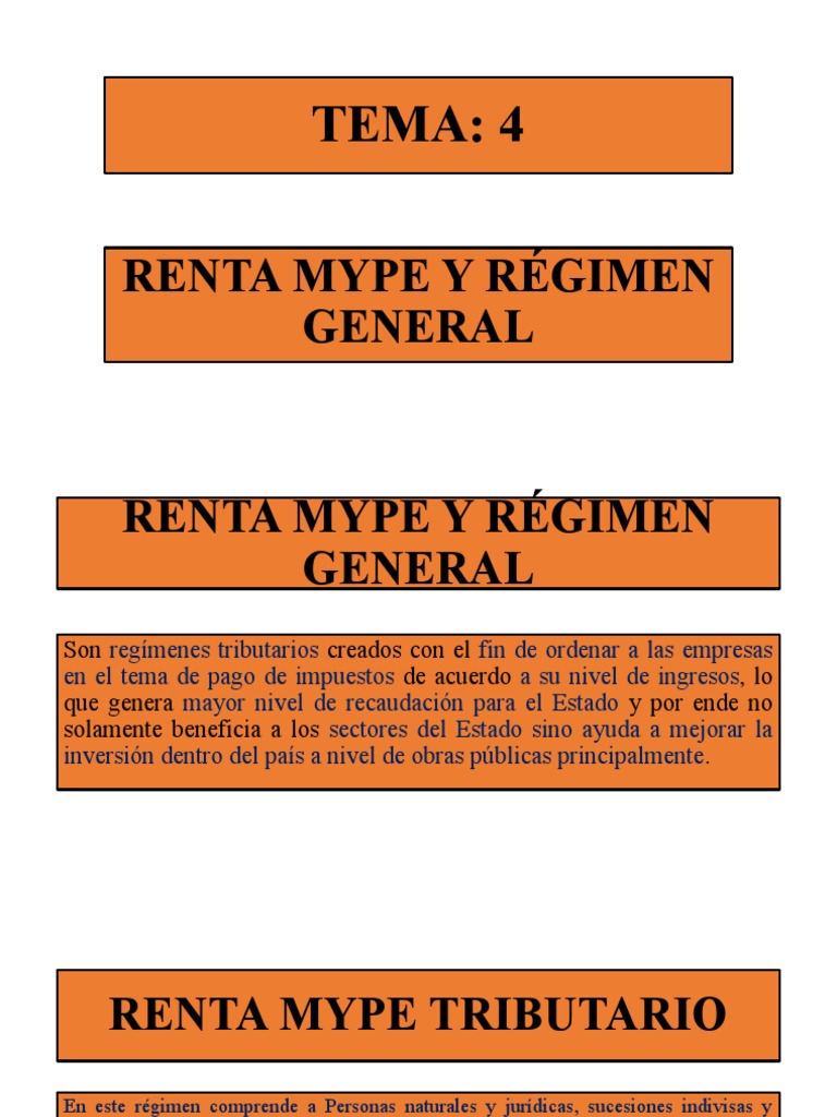 Tema 4 Renta Mype y Régimen General | PDF | Impuestos | Impuesto sobre la renta
