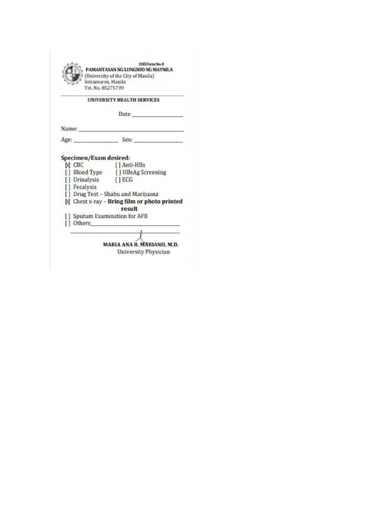 UHS Form 8 - Laboratory Request Form | PDF