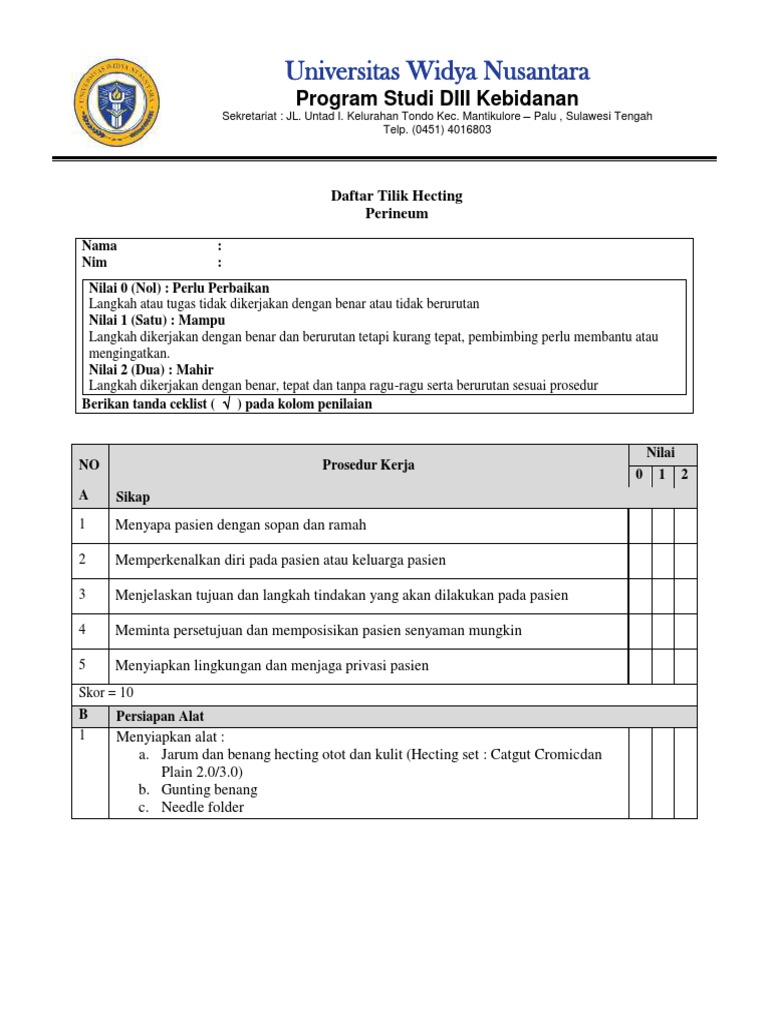 Daftar Tilik Hecting Perineum | PDF
