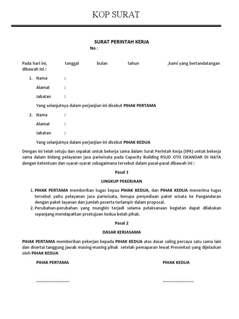 Contoh Surat Perintah Kerja SPK | PDF