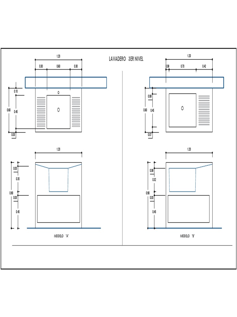 Plano De Diseño Para Un Lavadero De Tres Niveles Que Muestra Las