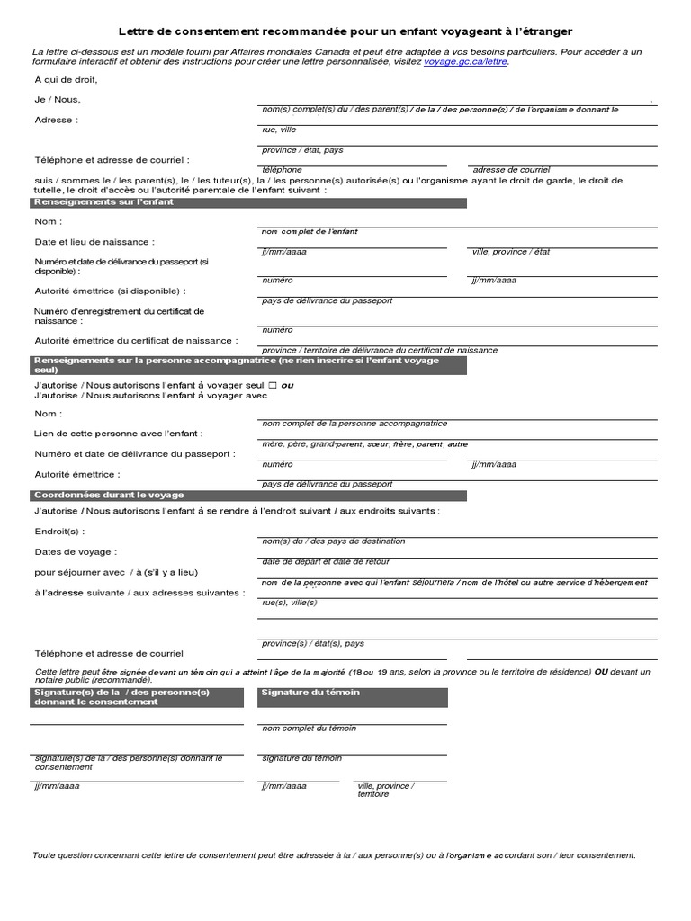 Consent Letter - Lettre Consentement Fra | PDF