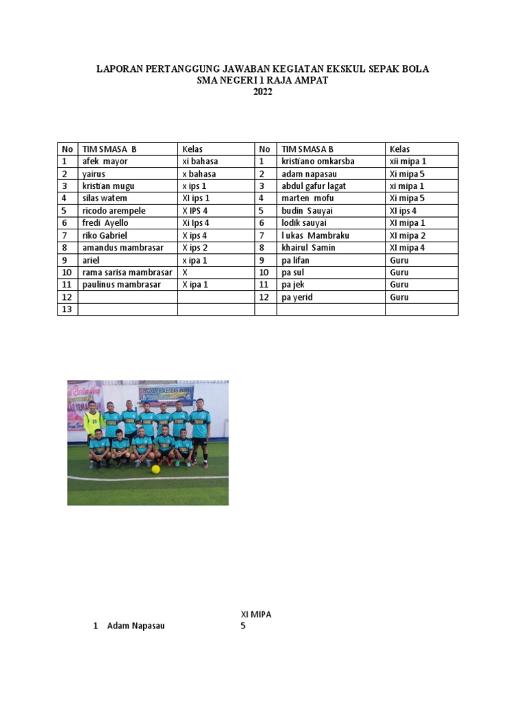 LPJ Ekskul Sepak Bola | PDF
