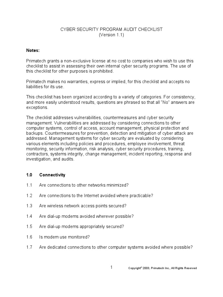 Paper Cyber Security Program Audit Checklist | PDF | Security | Computer Security