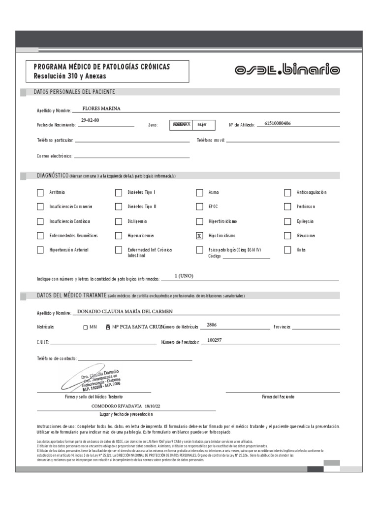 OSDE Formulario-Patologias-Cronicas | PDF | Medicina CLINICA | Medicina