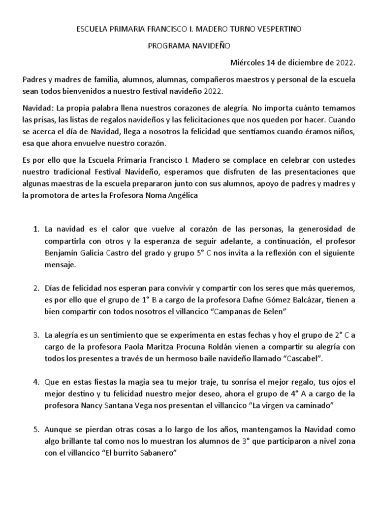 Programa Navideño 2022 | PDF | Navidad | Felicidad