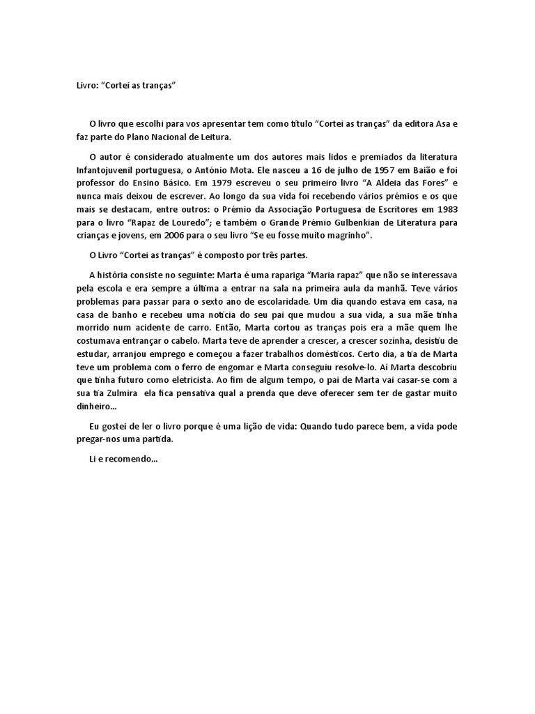Resumo de "Cortei as tranças" | PDF | Ficção Geral