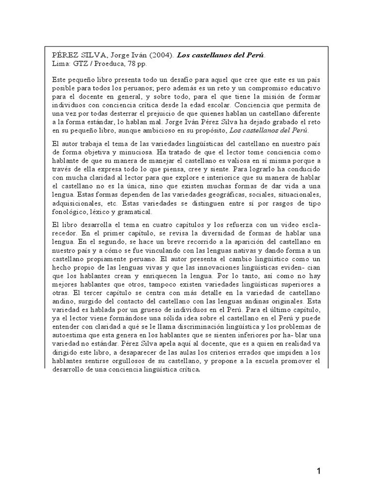 Variedades del castellano en Perú | PDF | Lengua española | Lingüística