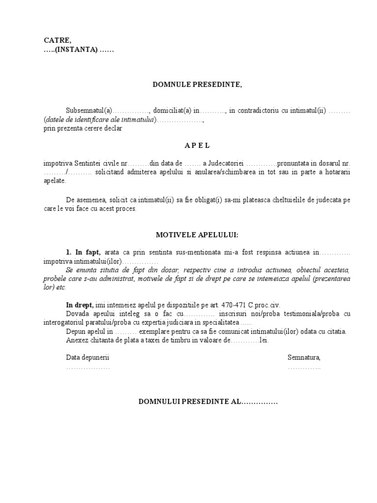 CERERE DE APEL - Model | PDF