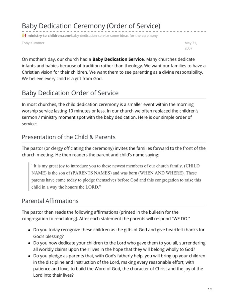 Dedication Ceremony Order of Service | PDF | Baptism | Abrahamic Religions