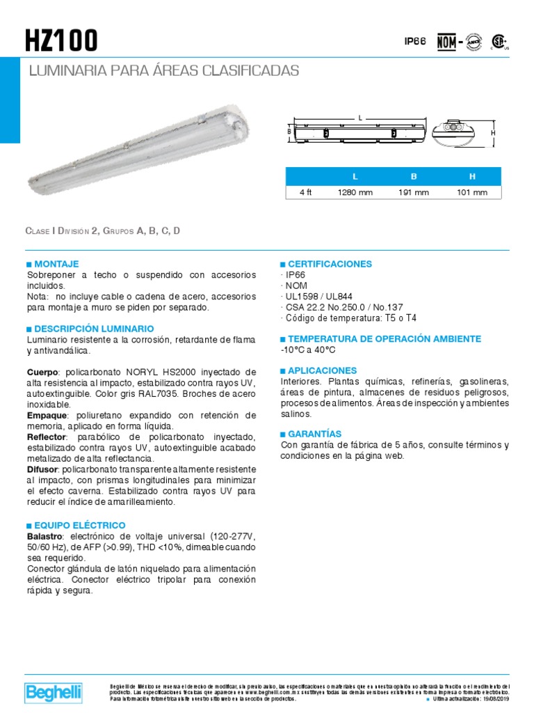 Luminaria industrial IP66 HZ100 | PDF | Química | Materiales