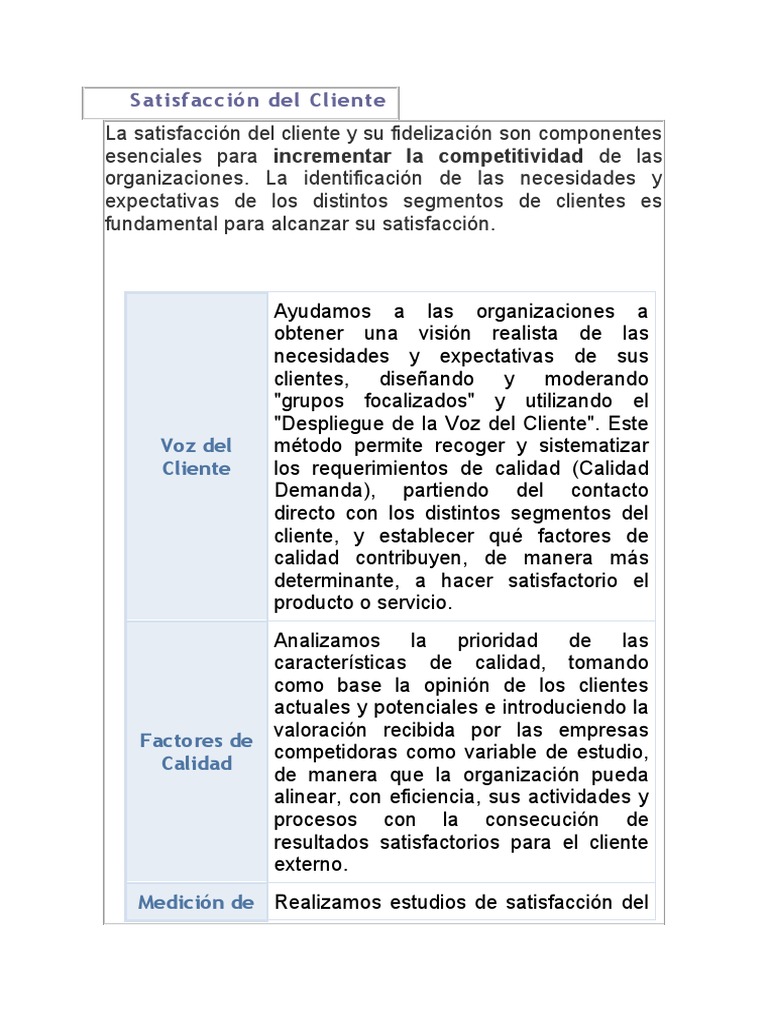Satisfacción Del Cliente | PDF | Calidad (comercial) | Cliente