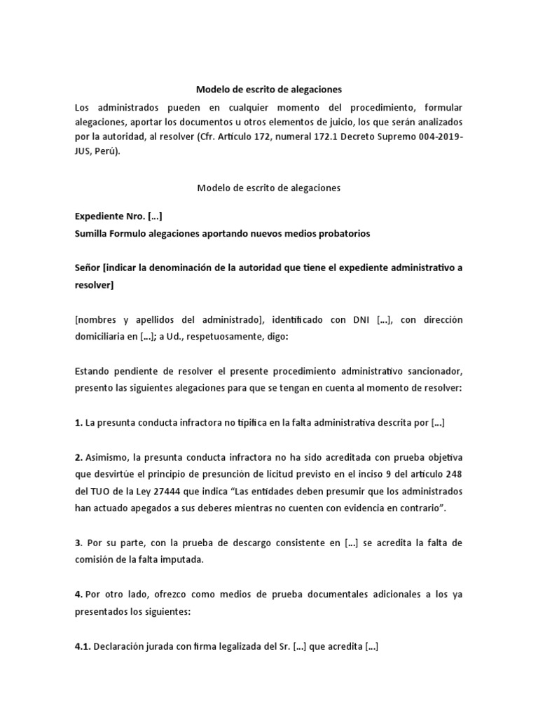 Modelo de Escrito de Alegaciones | PDF