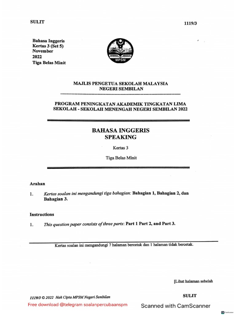 BI Paper 3 Speaking N9 Set 5 | PDF