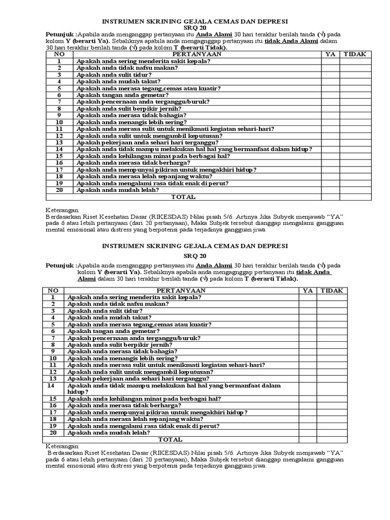 Instrumen Skrining Gejala Cemas Dan Depresi | PDF