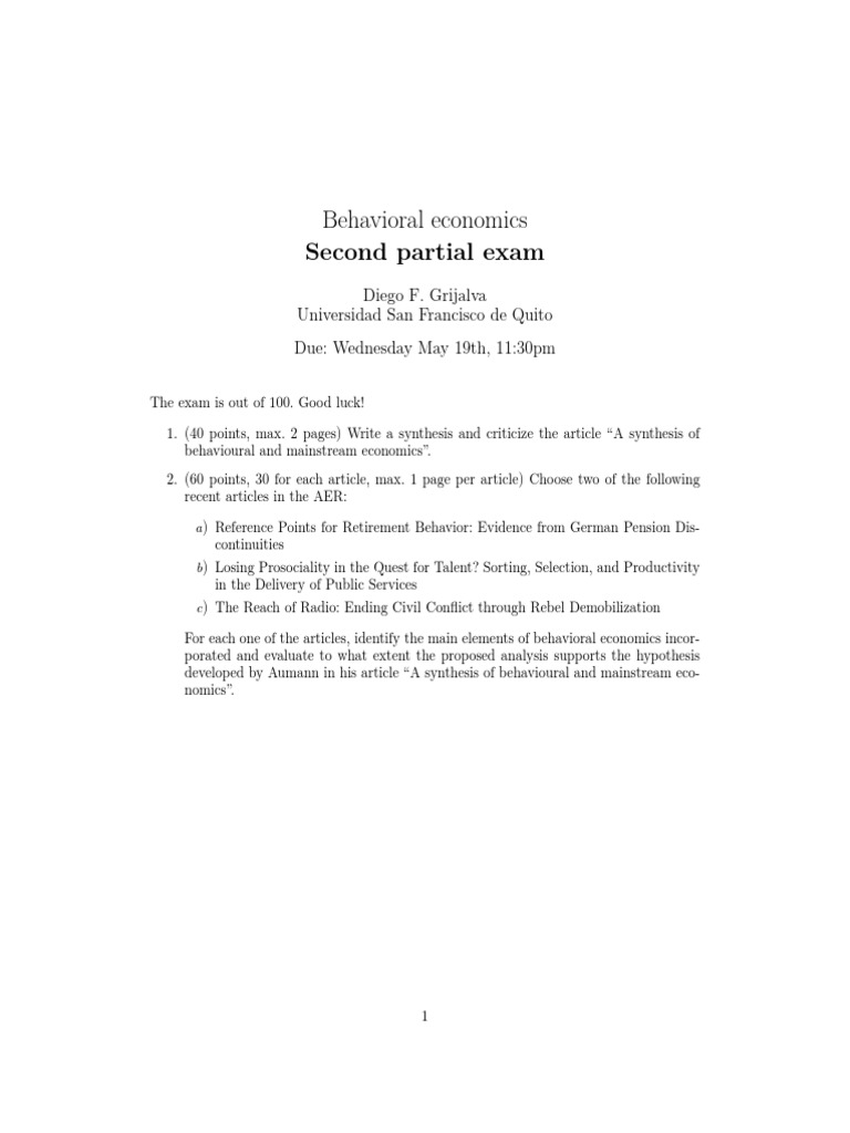 Behavioral - Economics - Final - Exam USFQ | PDF