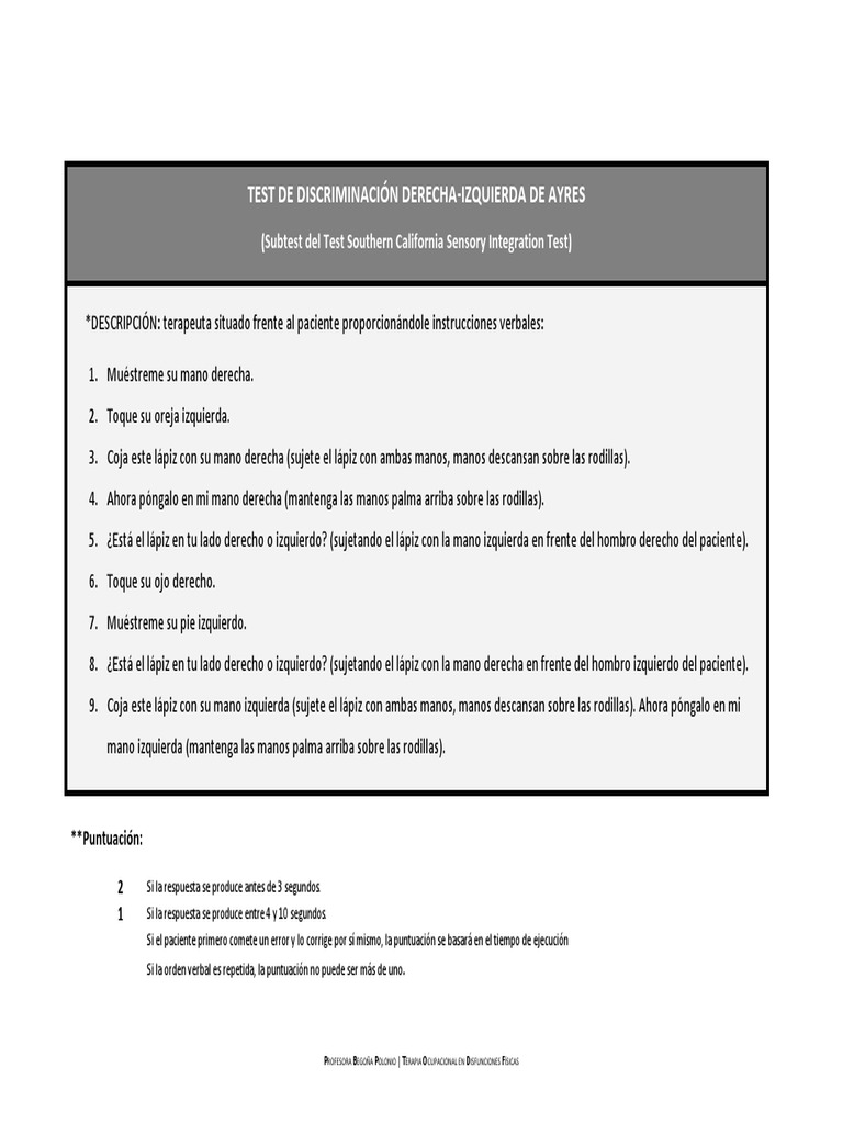 Test de Discriminación Derecha-Izquierda de Ayres | PDF
