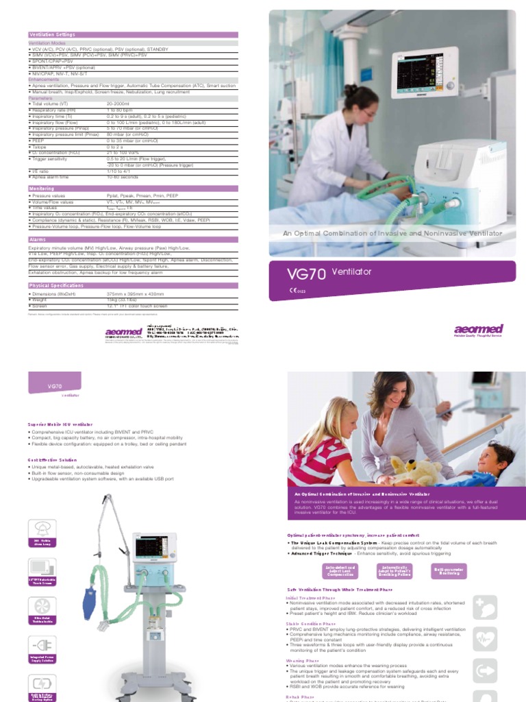 VG70 Ventilator: ICU & Noninvasive Modes | PDF