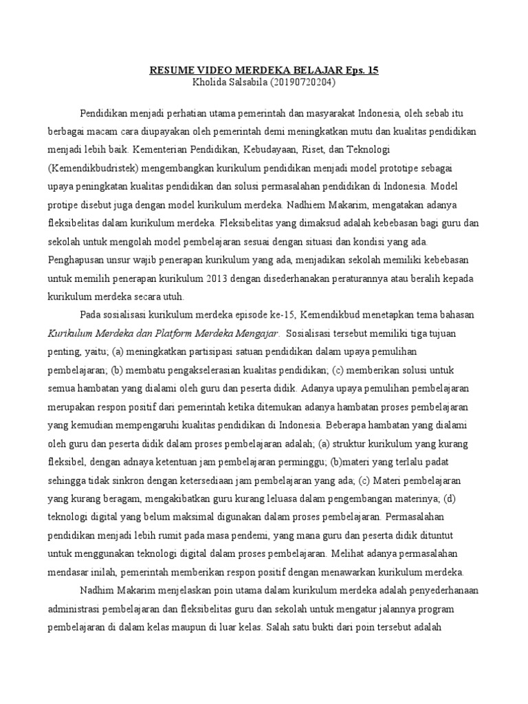 RESUME Merdeka Belajar Eps. 15 - Kholida Salsabila | PDF | Karier & Perkembangan