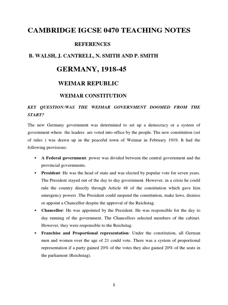 Igcse Depth Study-Germany, 1918-45 | PDF