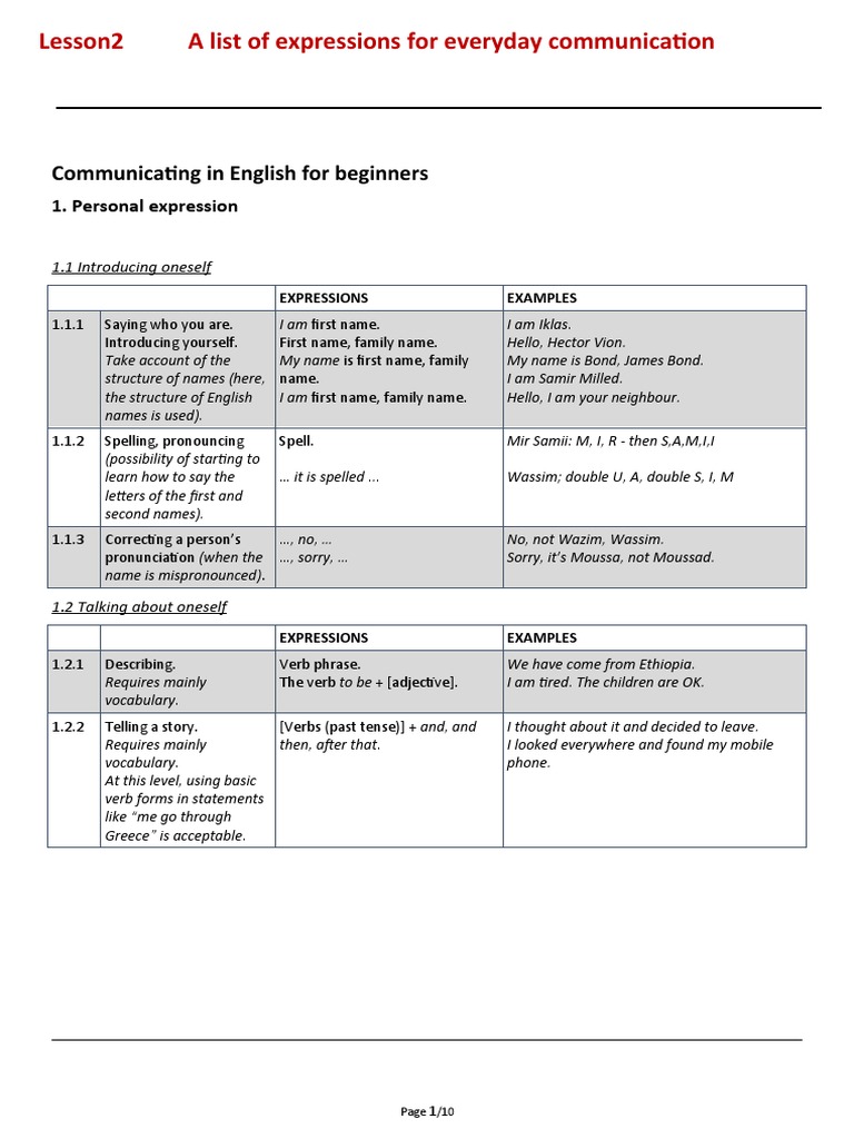 List of Expressions For Everyday Communication | PDF | Verb | English ...