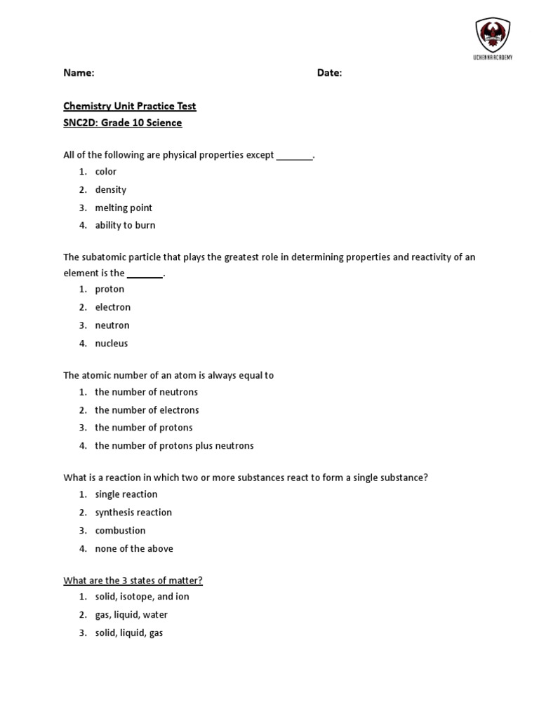 SNC2D - Review | PDF | Chemical Reactions | Hydroxide