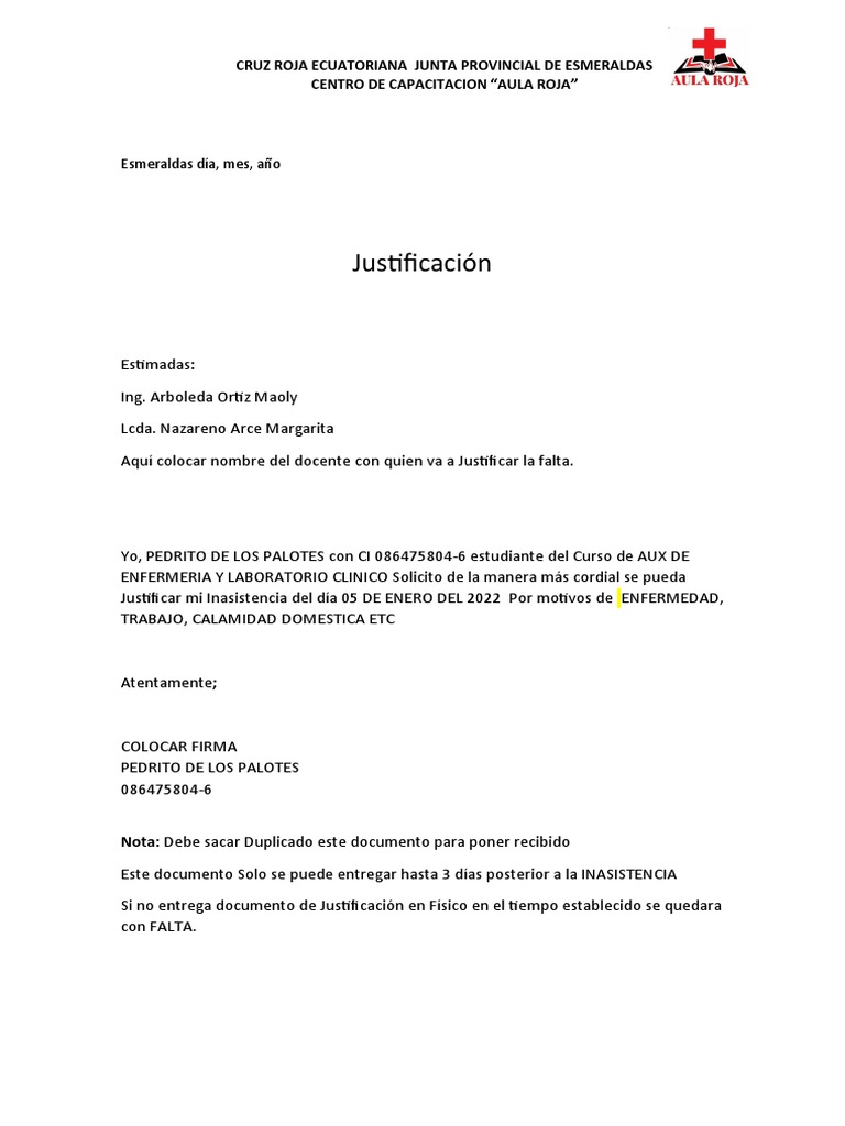 Documento de Justificacion de Faltas | PDF