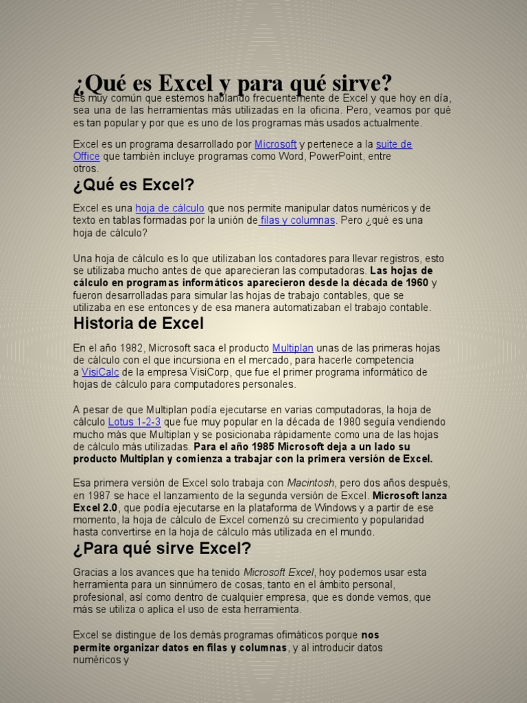 Qué Es Excel y para Qué Sirve | PDF | Microsoft Excel | Hoja de cálculo
