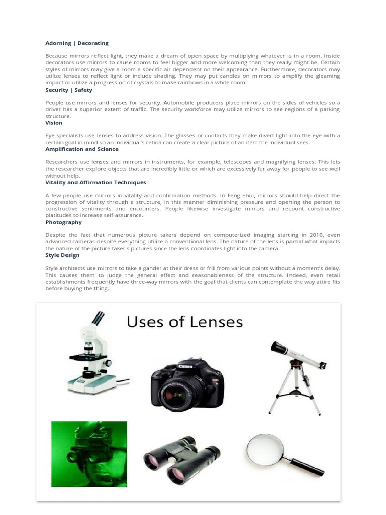 Science 10 - Application Mirror and Lens | PDF | Mirror | Equipment