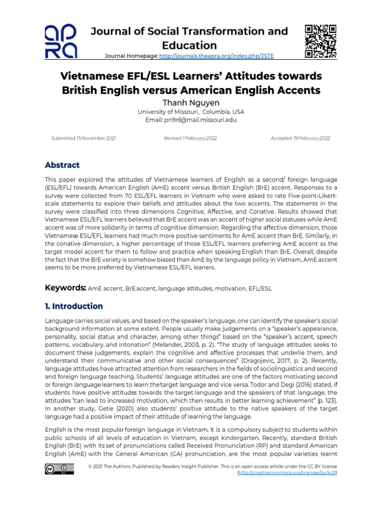 Nguyen-2022-Vietnamese EFL-ESL Learners' Attitudes Towards British ...