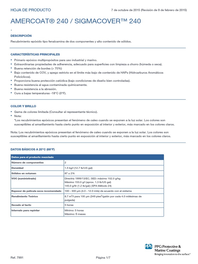 Amercoat 240 | PDF | Agua | Abrasivo