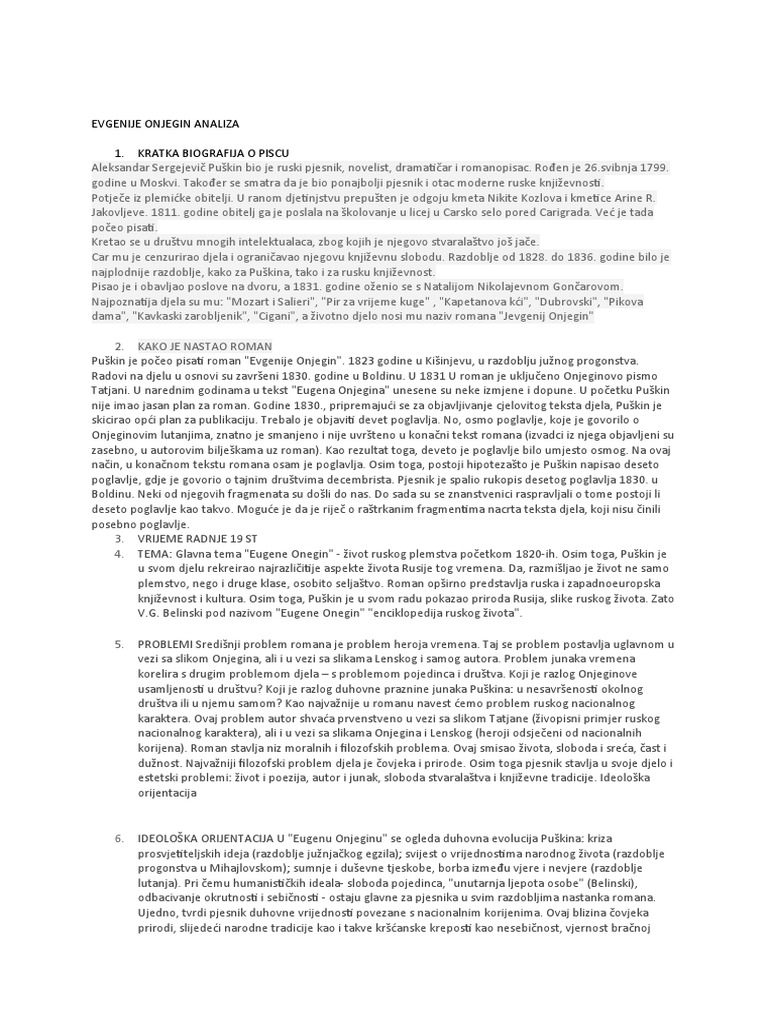 Evgenije Onjegin Analiza | PDF