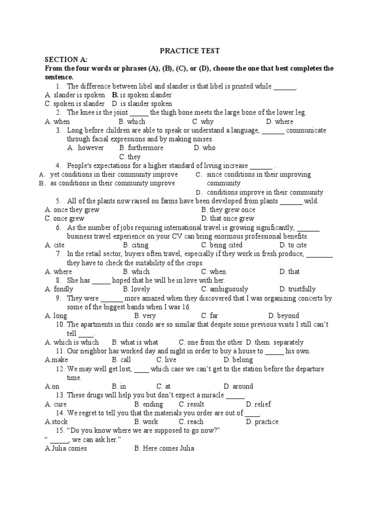 Practice Test 4 | PDF | Sign Language | Deafness