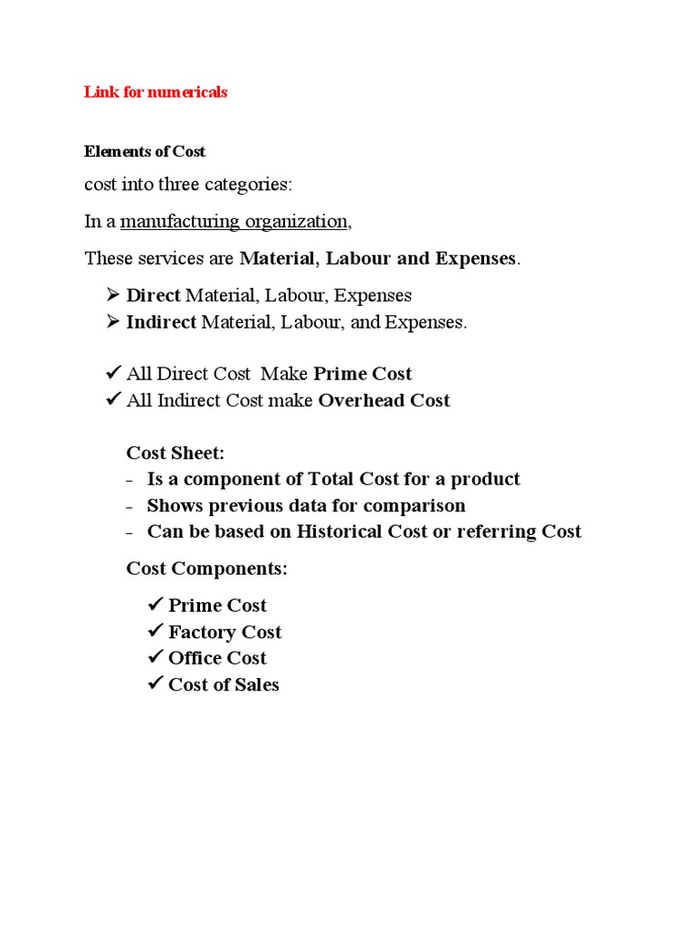 Elements of Cost Sheet | PDF | Expense | Cost
