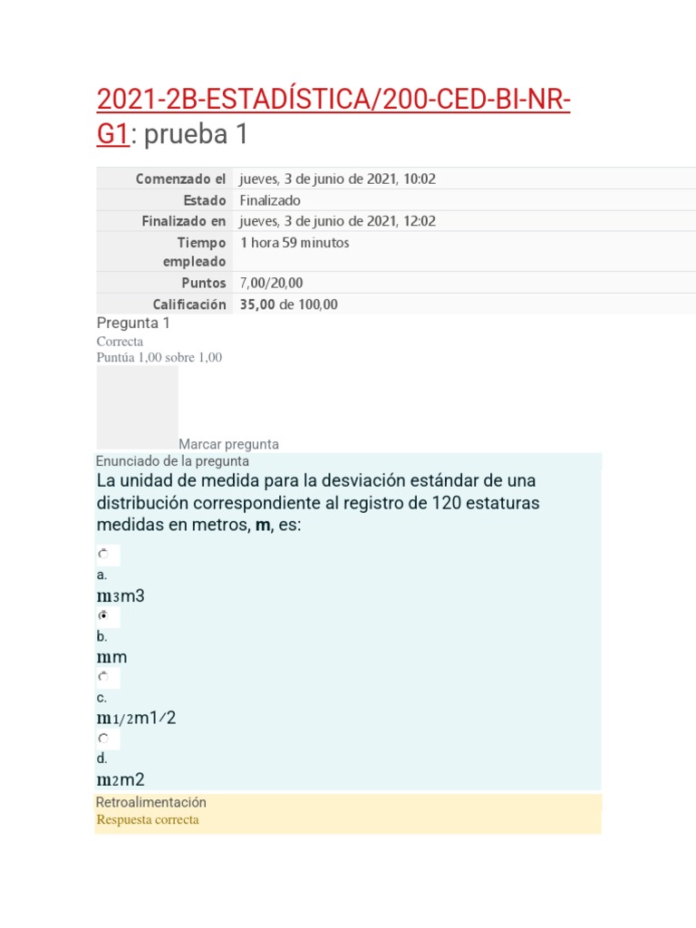 Resultados de una prueba de estadística | PDF | Probabilidad | Desviación Estándar