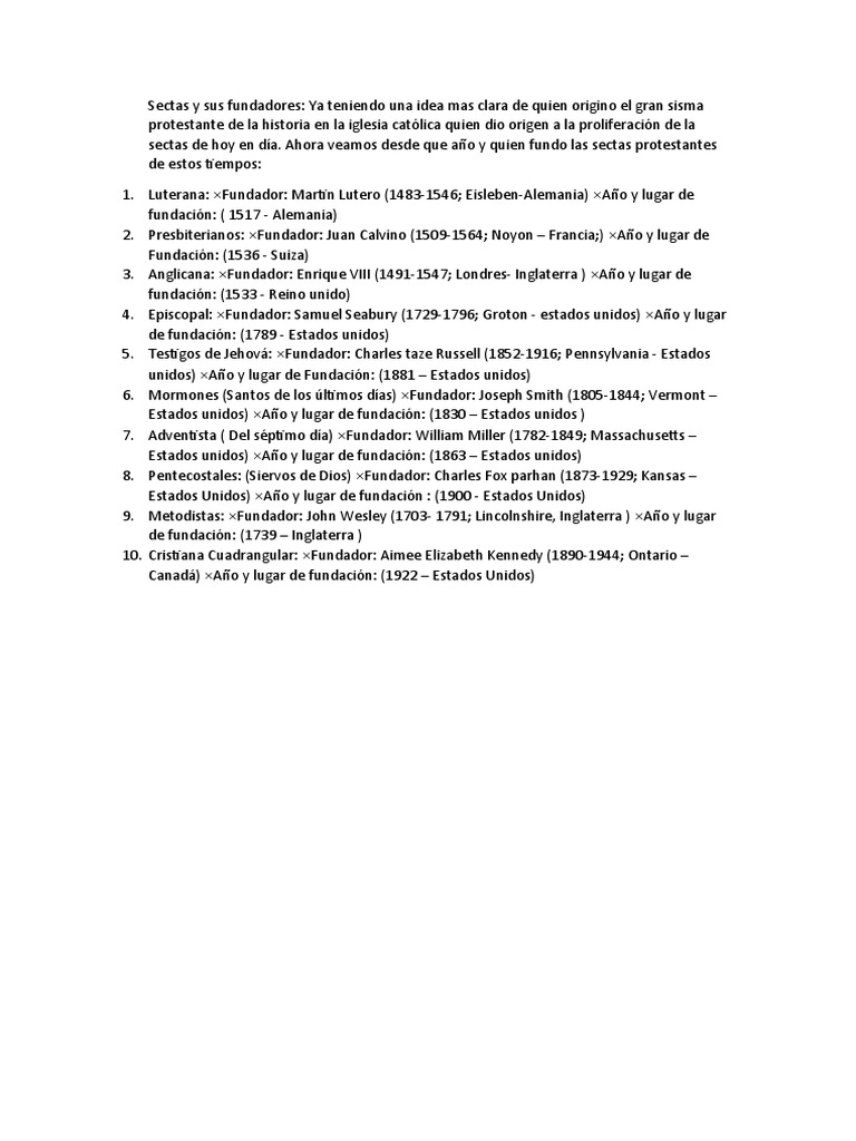 Sectas y Sus Fundadores | PDF