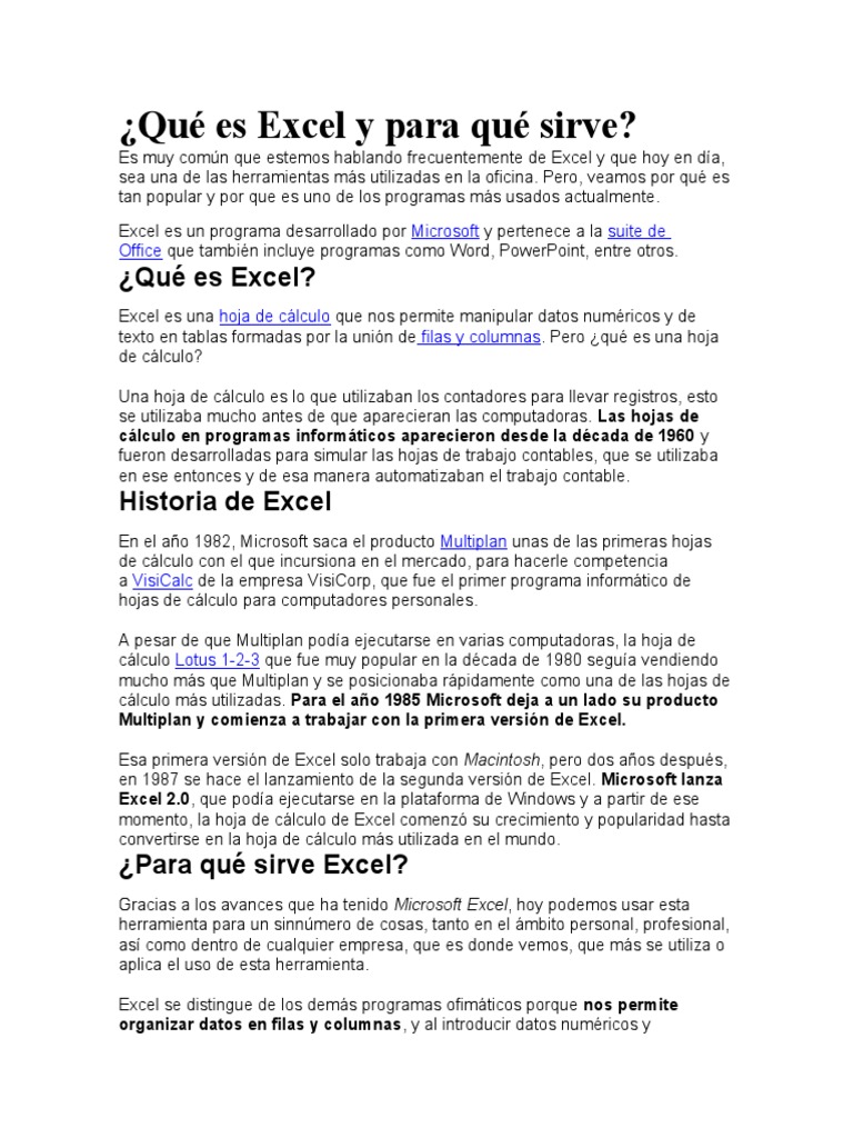 Qué Es Excel y para Qué Sirve | PDF | Microsoft Excel | Hoja de cálculo