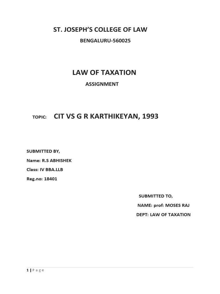 CIT vs G R Karthikeyan Case Study | PDF